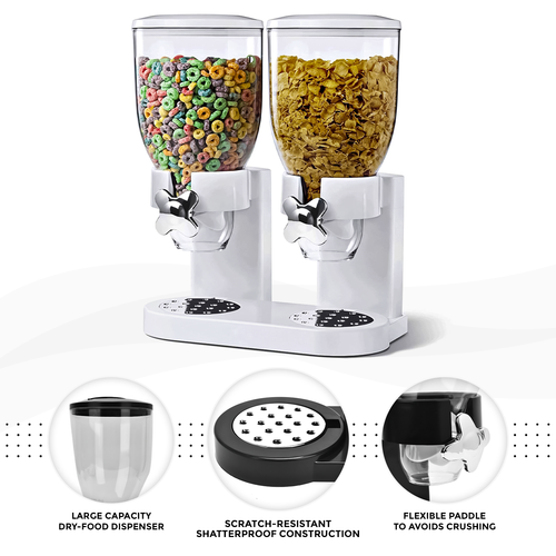 DRY FOOD STORAGE DOUBLE CEREAL DISPENSER PASTA CONTAINER MACHINE BLACK ...
