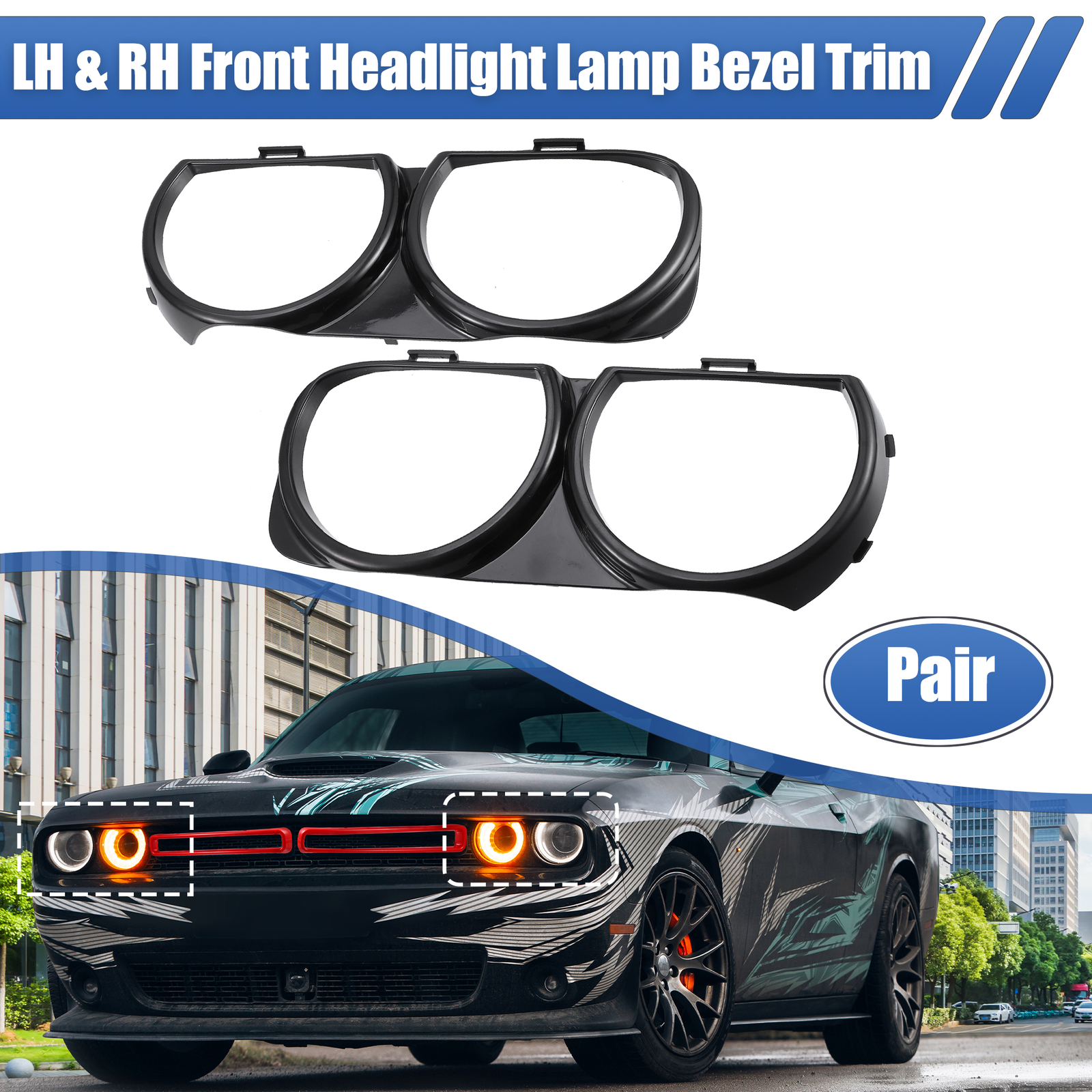 1 Pair Front Headlight Lamp Bezel Trim 68259053AB for Dodge Challenger ...