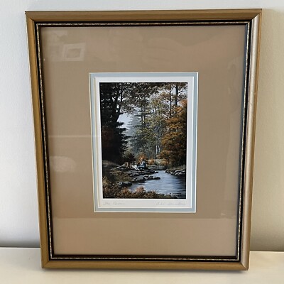 William J Saunders "The Picnic" Lithographed Print 1990 Wood Framed w ...