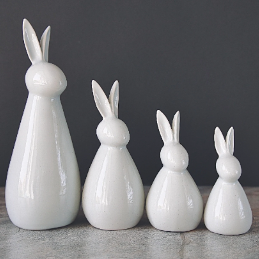 WHITE Ceramic Bunny Figurine Set 4 Rabbits Modern Home Decor for XMAS ...