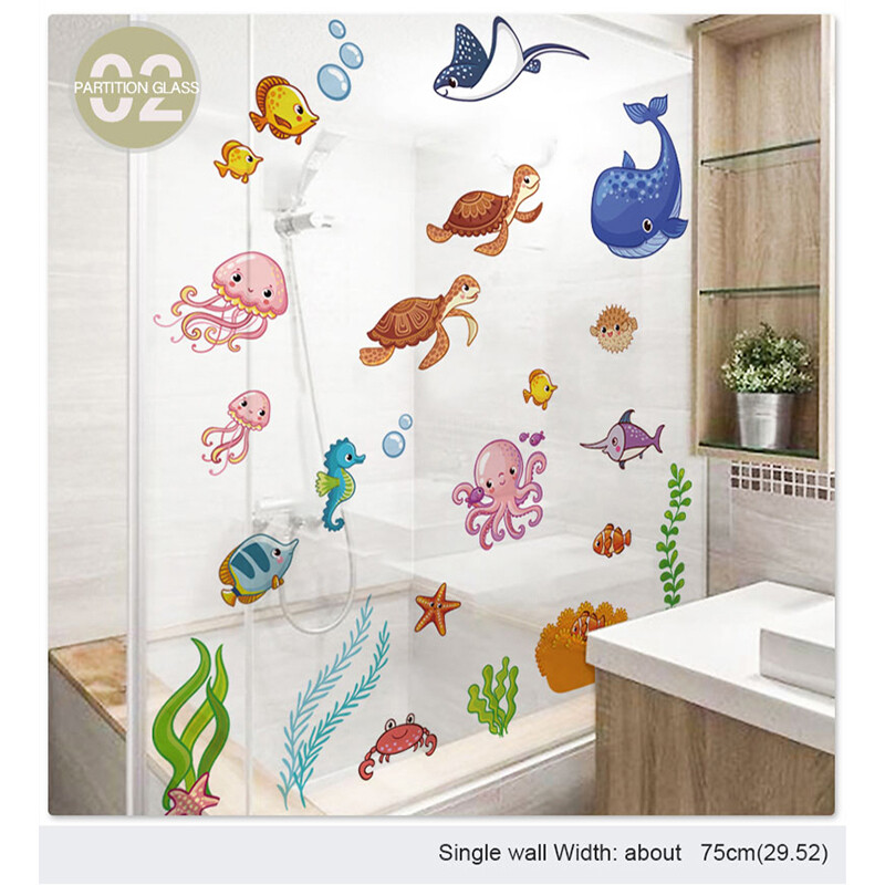 Waterproof Bath Sticker Fish Sea Cartoon Wall Sticker for Shower Baby ...