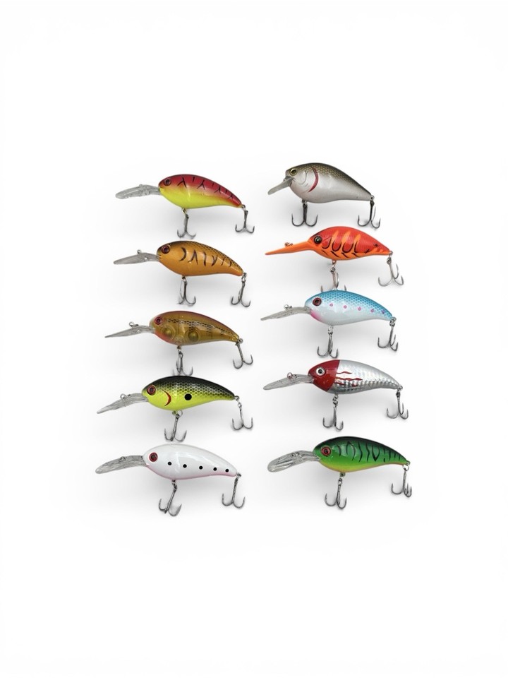Lot Of 10 Assorted Crankbait Fishing Lures Assorted Colors Sizes And ...