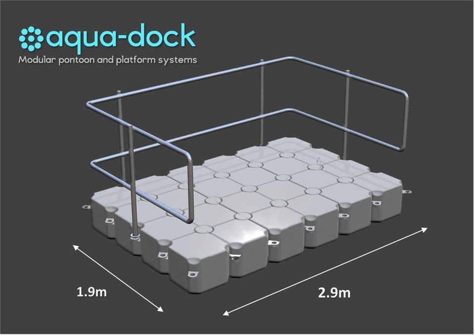 AQUA-DOCK 3m x 2m Floating Modular Pontoon / Raft (incl. handrails ...