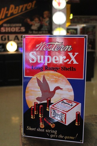 RARE WESTERN SUPER-X LONG RANGE SHELLS PORCELAIN METAL SIGN SHORT SHOT ...