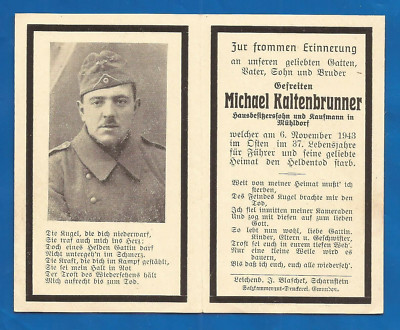 Germany WW2 German soldier soldat DEATH CARD Michael Kaltenbrunner Nov ...
