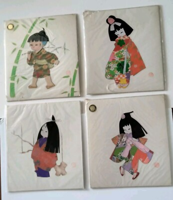 Vintage Japanese Decor Geisha Girl Boy Children 3D Fabric Art Oshie ...