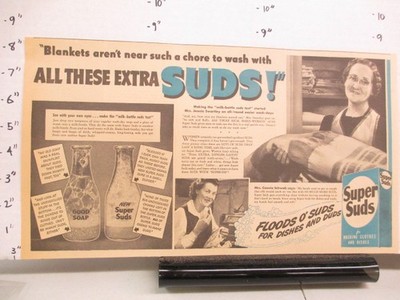 newspaper ad 1940s SUPER SUDS laundry detergent soap WWII American ...