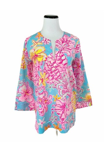 Lilly Pulitzer Amelia Island Tunic Top Lolita Sz S Pink Floral Popover ...