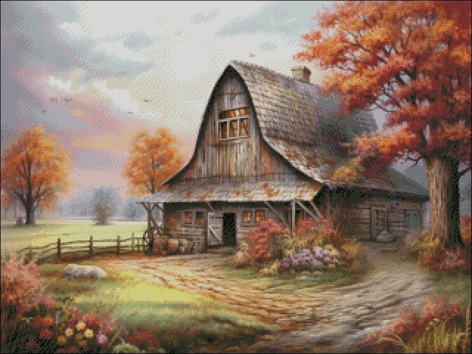 Autumn Barn - Chart Counted Cross Stitch Patterns Needlework DIY DMC ...