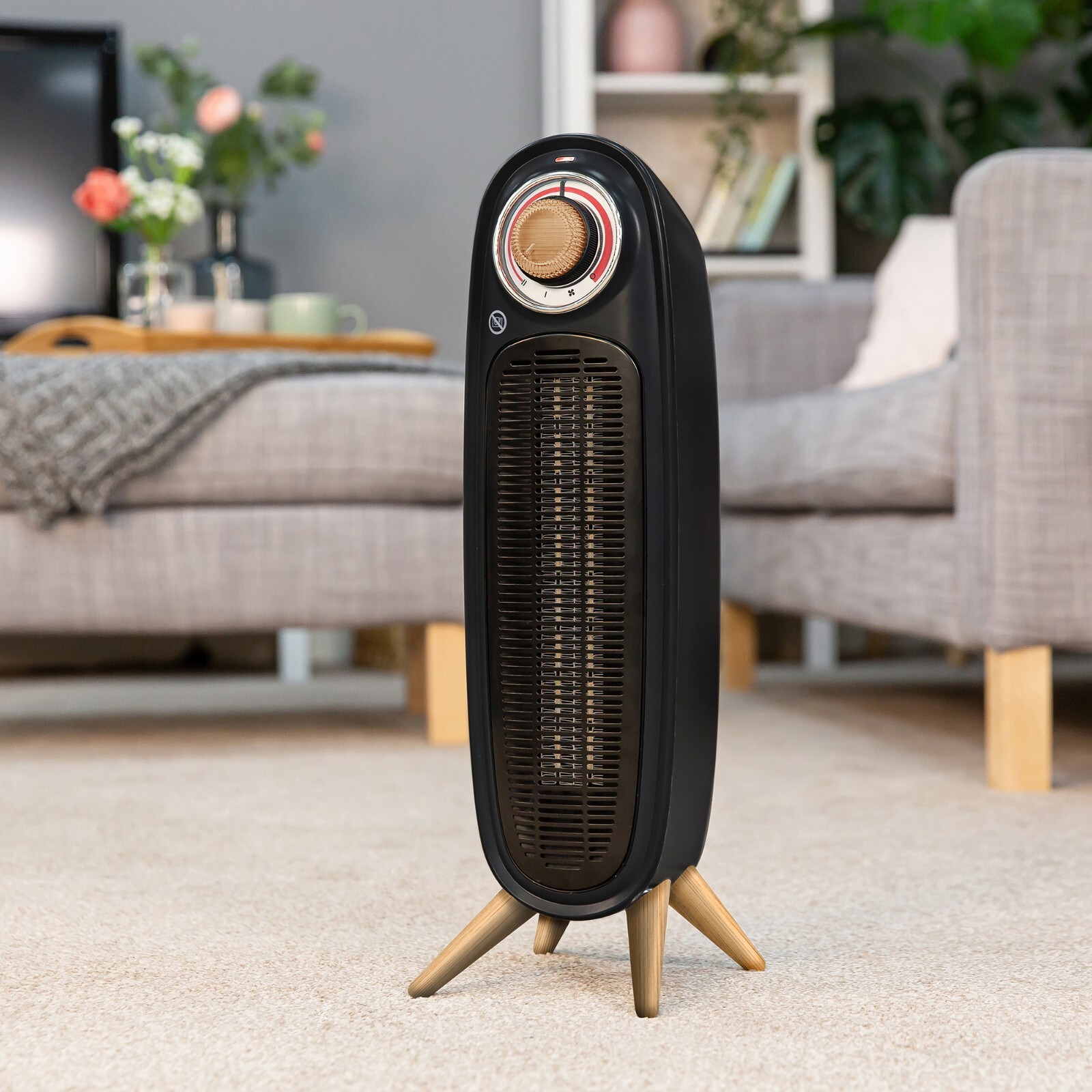 Russell Hobbs Tower Heater 2000W Scandi Black Retro PTC Wood Trim ...