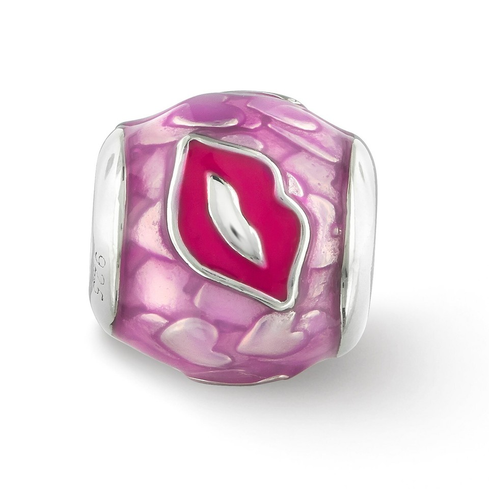 Reflection Beads Sterling Silver Pink Enameled Smooches Lips & Hearts ...