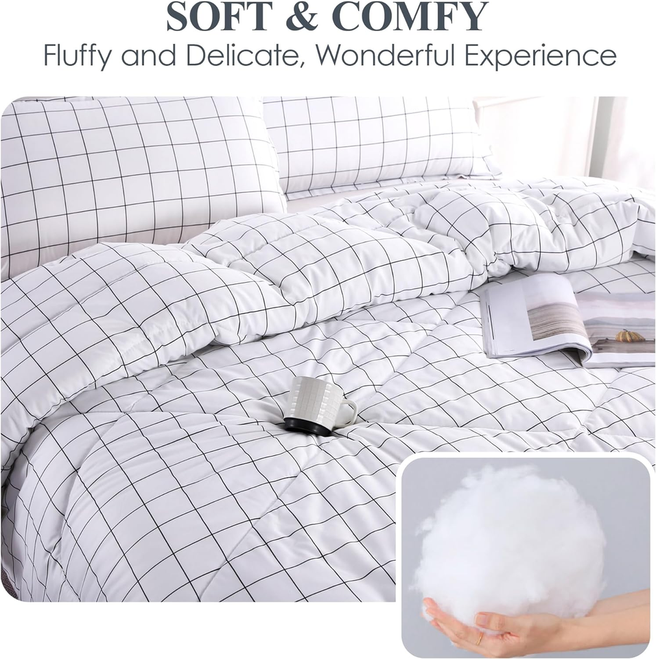 White Grid Comforter Set Queen Size (90X90 Inch), 3 Pieces(1 Grid ...