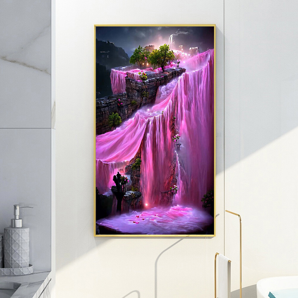 Dream Pink Waterfall 5D DIY Diamond Drawing Kits Full Round Drill Decor ...
