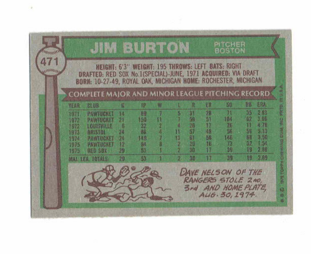 Jim Burton Boston Red Sox P #471 Topps 1975 #Baseball Card | eBay