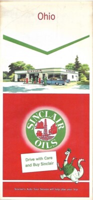 1958 SINCLAIR OIL Road Map OHIO Toledo Cleveland Dayton Columbus ...