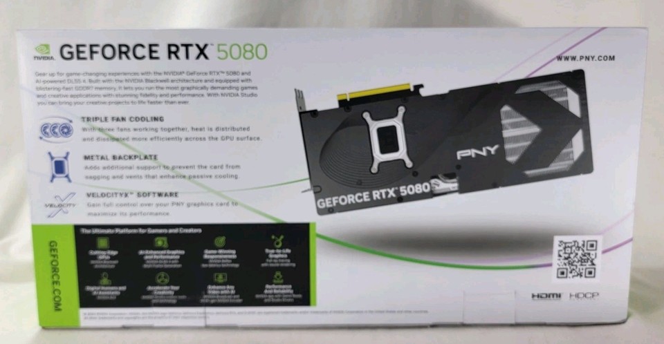 PNY GEFORCE RTX 5080 16GB Stealth Mode Overclocked GDDR7 Reflex Studio ...