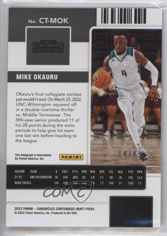 2022-23 Panini Chronicles Draft Picks Purple /49 Mike Okauru #CT-MOK ...