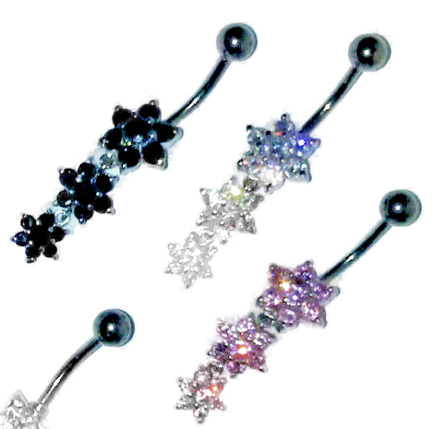 belly ring navel body 925 sterling silver white pink black swarovski ...