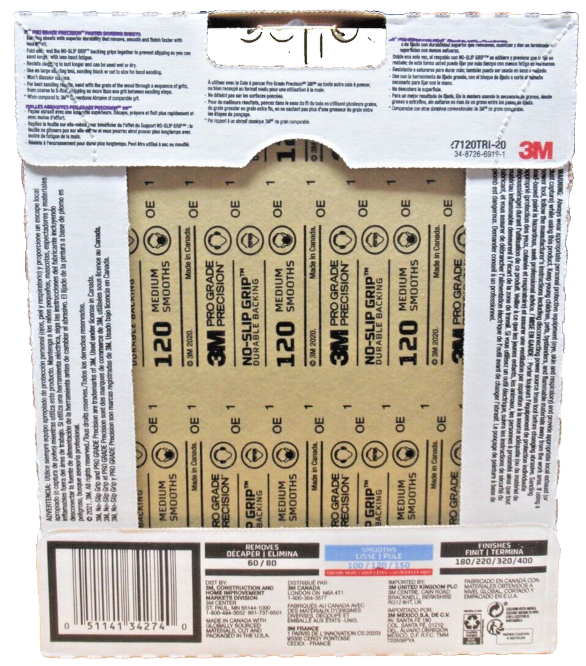 3M 20 Pack 9"x 11" Pro Grade Precision 120 Grit Sand Paper | eBay