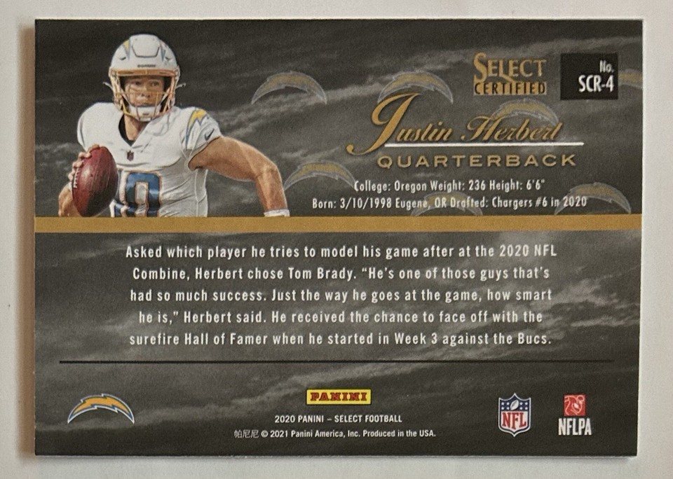 2020 Panini SELECT Football Justin Herbert Select Certified RC Rookie ...