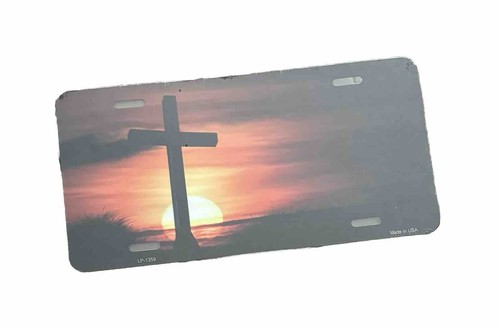 CROSS SUNSET METAL CAR LICENSE PLATE, CHRISTIAN RELIGIOUS LICENSE PLATE ...