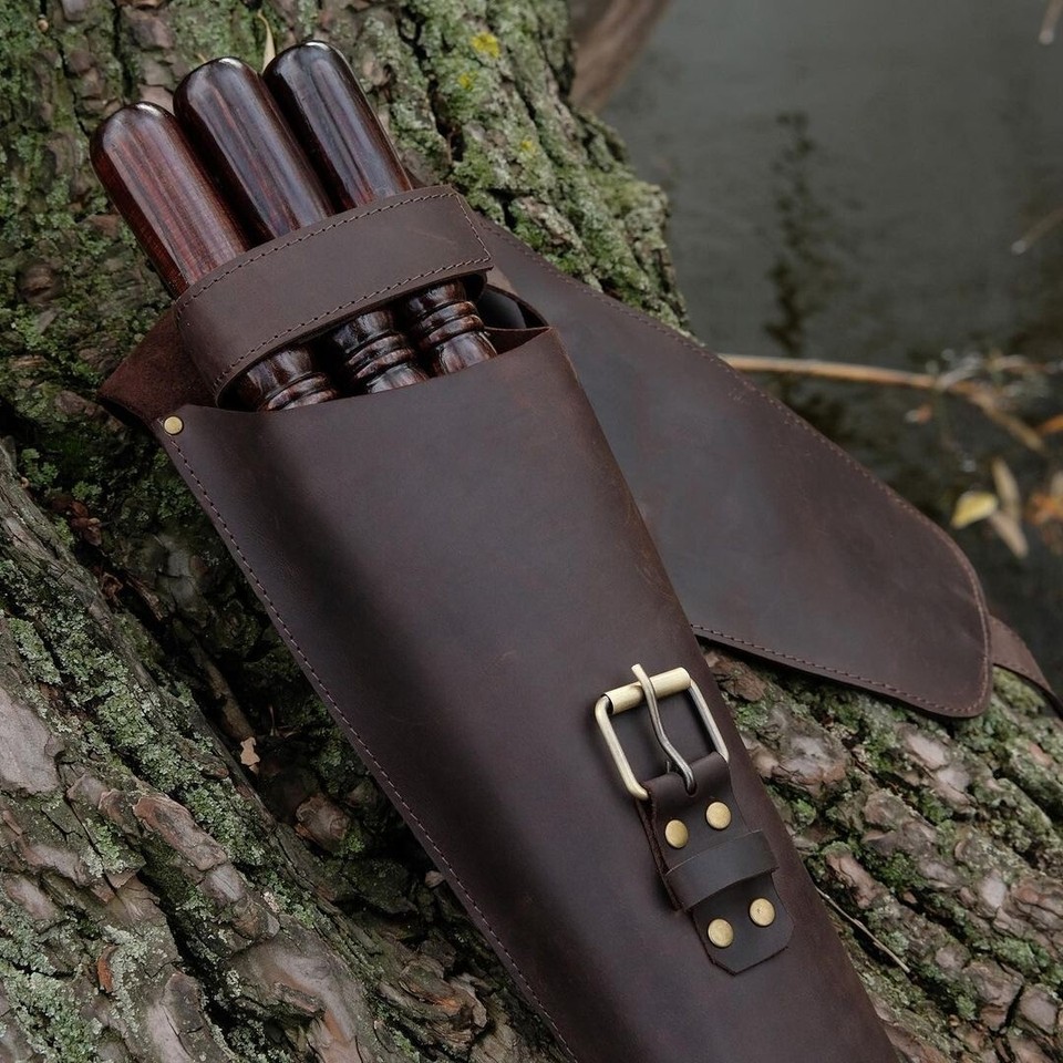 Set of handmade "Nut" skewers in a leather quiver | Set of forged ...