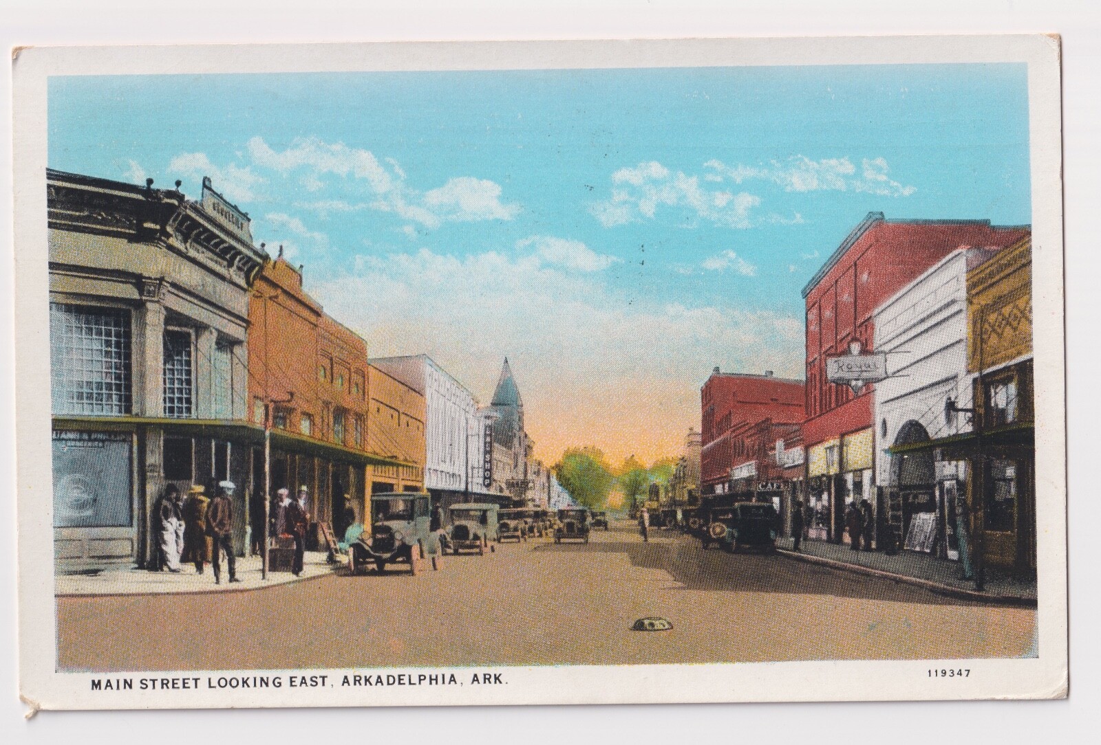 MAIN STREET LOOKING EAST, ARKADELPHIA ARKANSAS SCENE, STORES & CARS ...