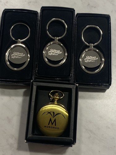 MORONGO CASINO Hanslin Pocket Watch QUARTZ Gold Tone CABAZON w/ Bottle ...