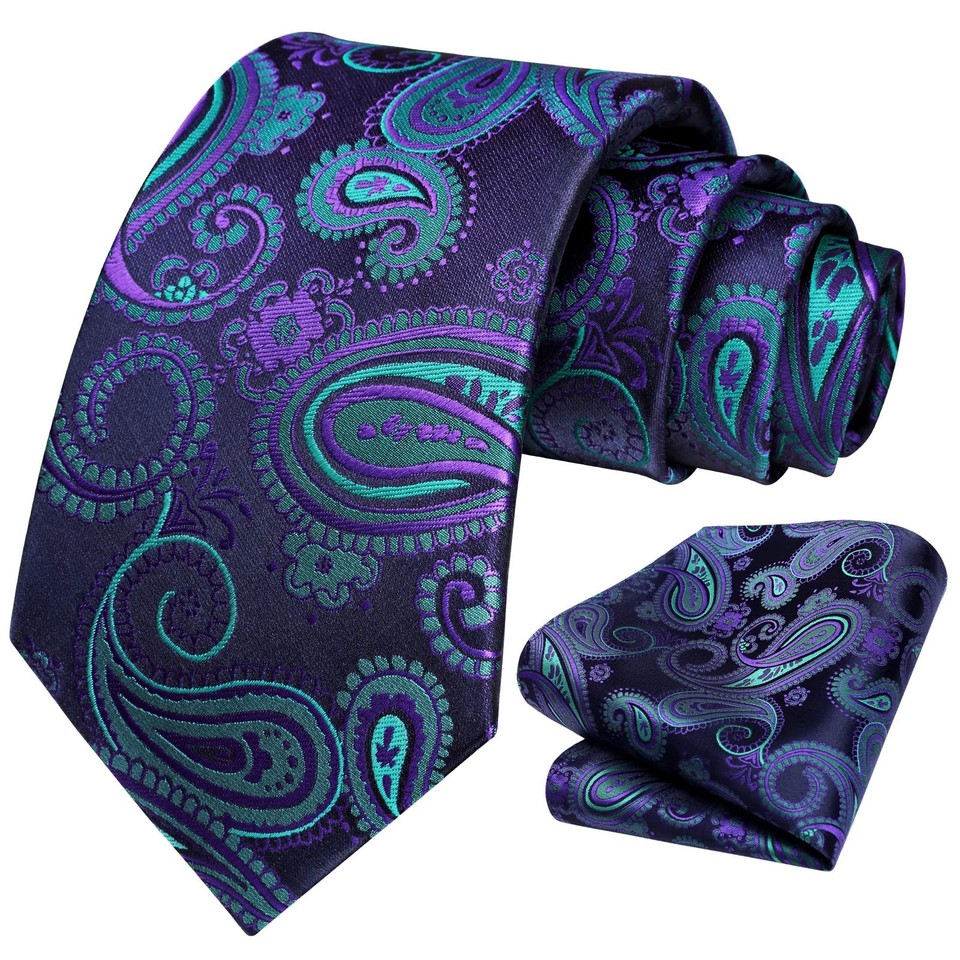 Hisdern Ties For Men Purple Paisley Mens Tie And Pocket Square Blue ...
