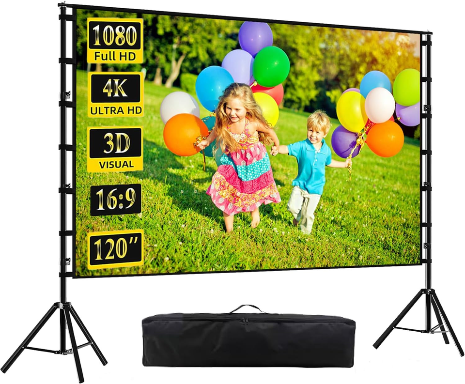Projector Screen and Stand, 120-Inch Portable Indoor Outdoor Projection ...