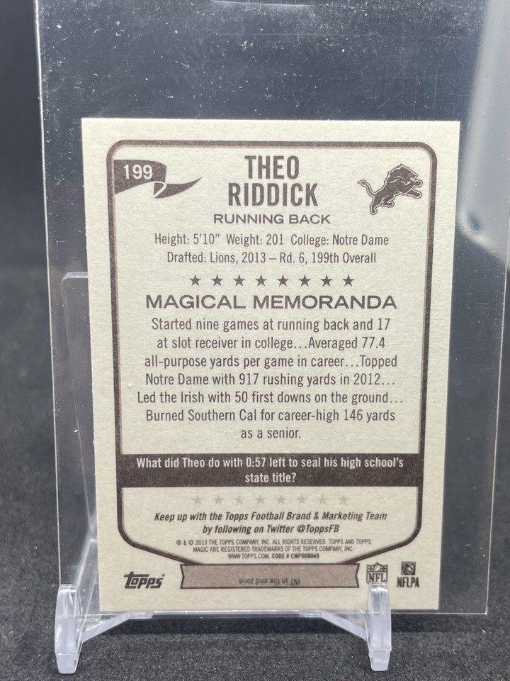 2013 Topps Magic Mini Theo Riddick #199 Rookie Card (RC) Detroit Lions ...