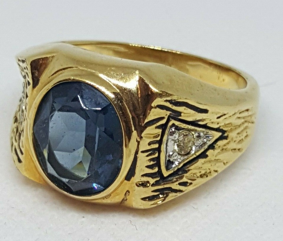 Men's Gold Size 12 18K GE Ring Blue Stone 18K Electroplated Ring | eBay