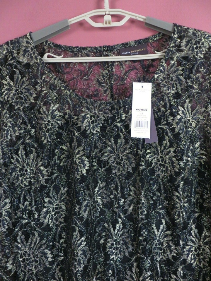 TB09901- NWT DANA BUCHMAN Women Polyester Shiny Lace Blouse Lined ...