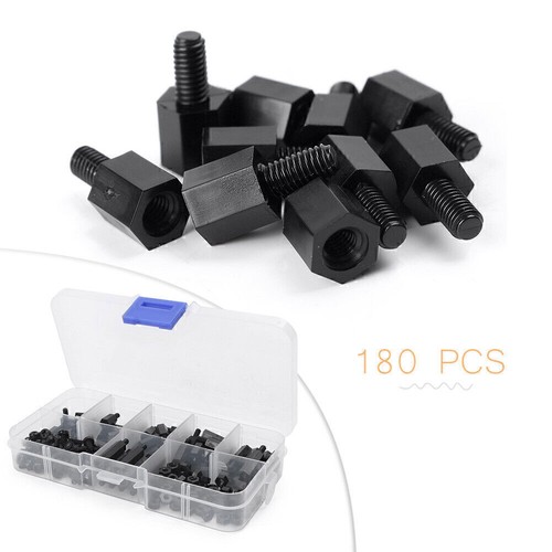 180PCS M3 Nylon PCB Standoff Spacer Hex Screw Nut Assortment Kit Box ...