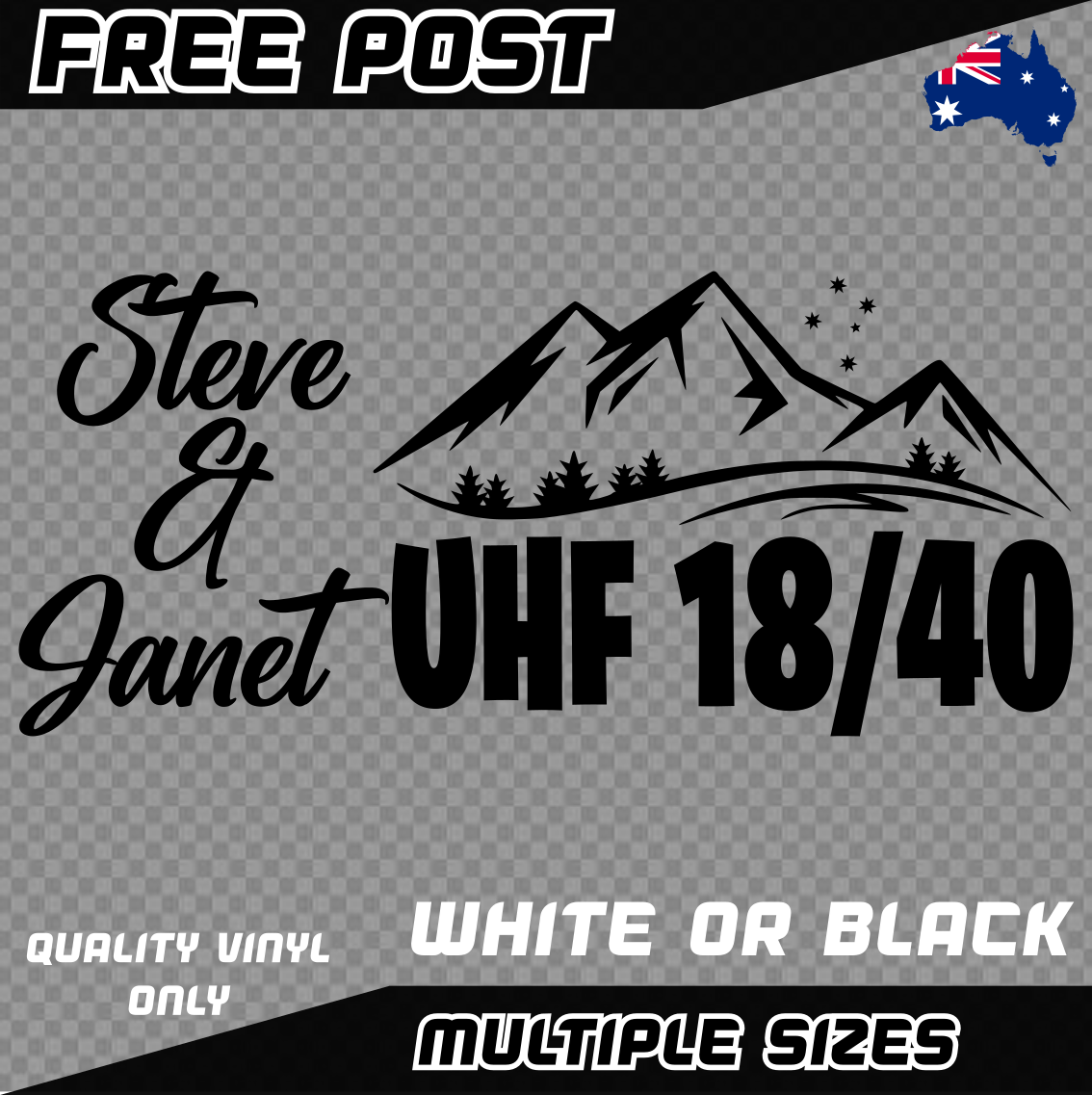 Custom UHF 18/40 Sticker Decal Window Mountain Caravan Southern Cross ...