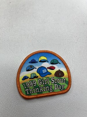 Vtg 1999 GIRL SCOUT THINKING DAY Patch Thinking Caps Hat Over A Field ...