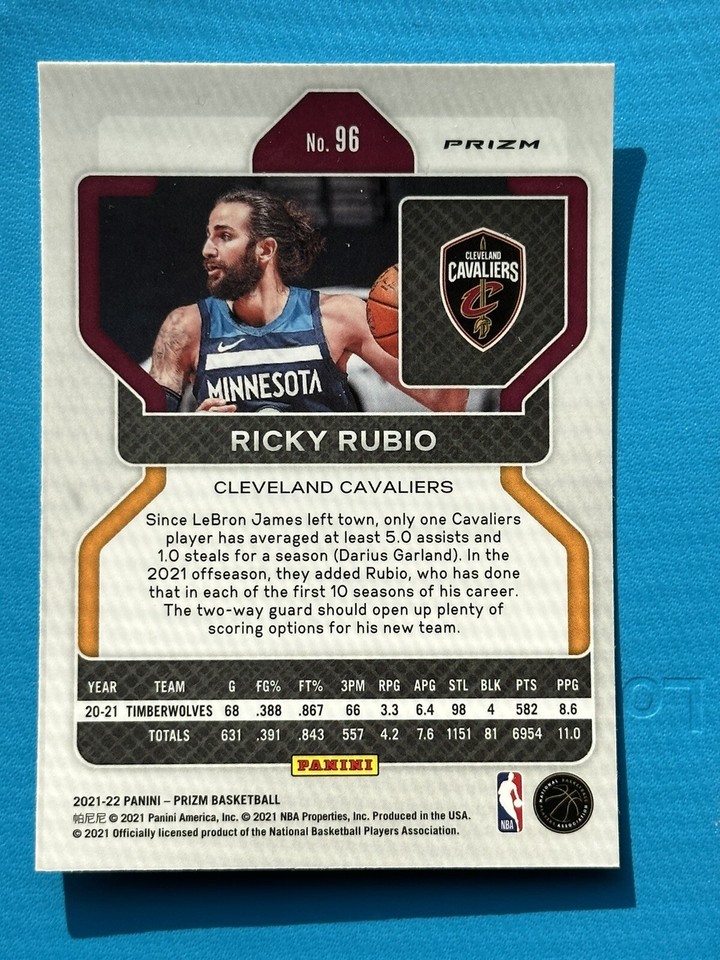 2021-22 Panini Prizm Basketball Ricky Rubio FAST BREAK Prizm Card #96 ...