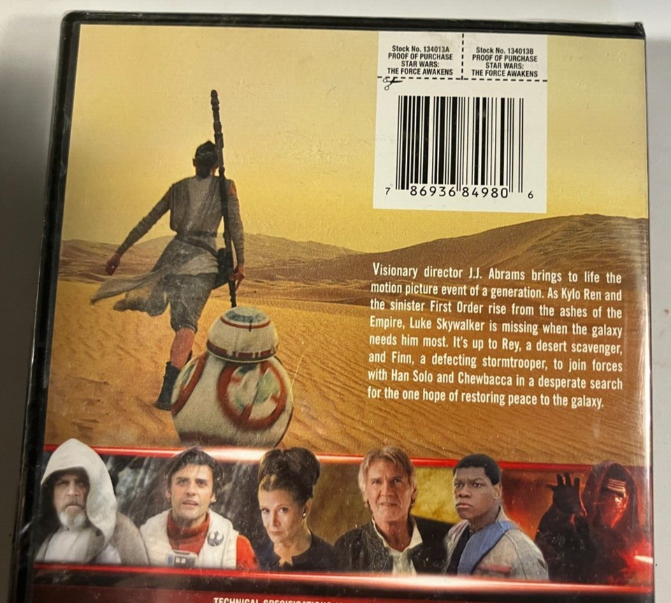 Star Wars Episode VII - The Force Awakens DVD 2015 - JJ Abrams Sealed ...