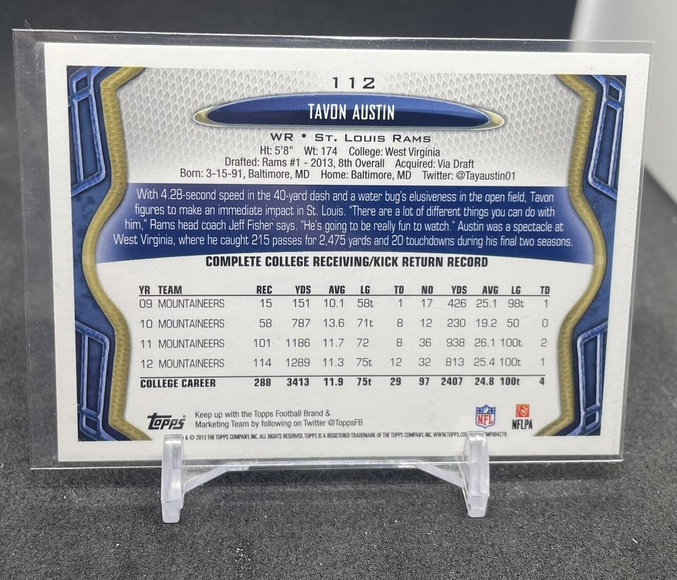 2013 Topps Football Card Tavon Austin #112 Rookie Card (RC) St Louis ...