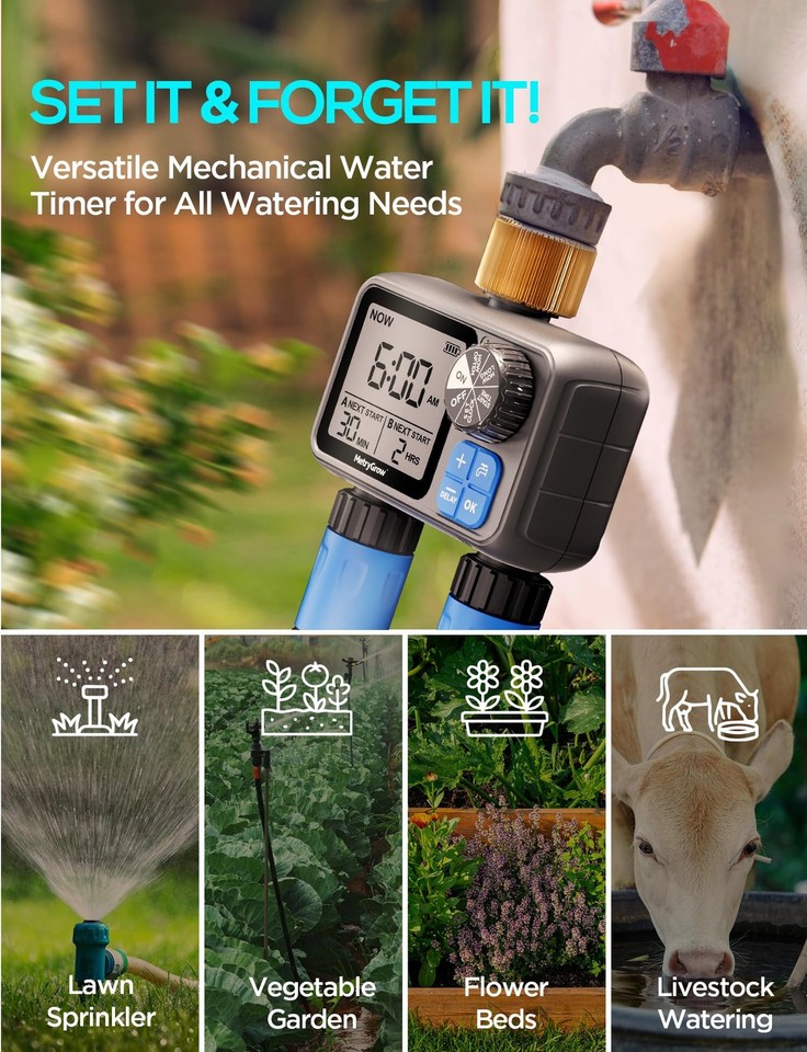 Sprinkler Timer, Programmable Irrigation Water Timer with 2 Brass Inlet ...