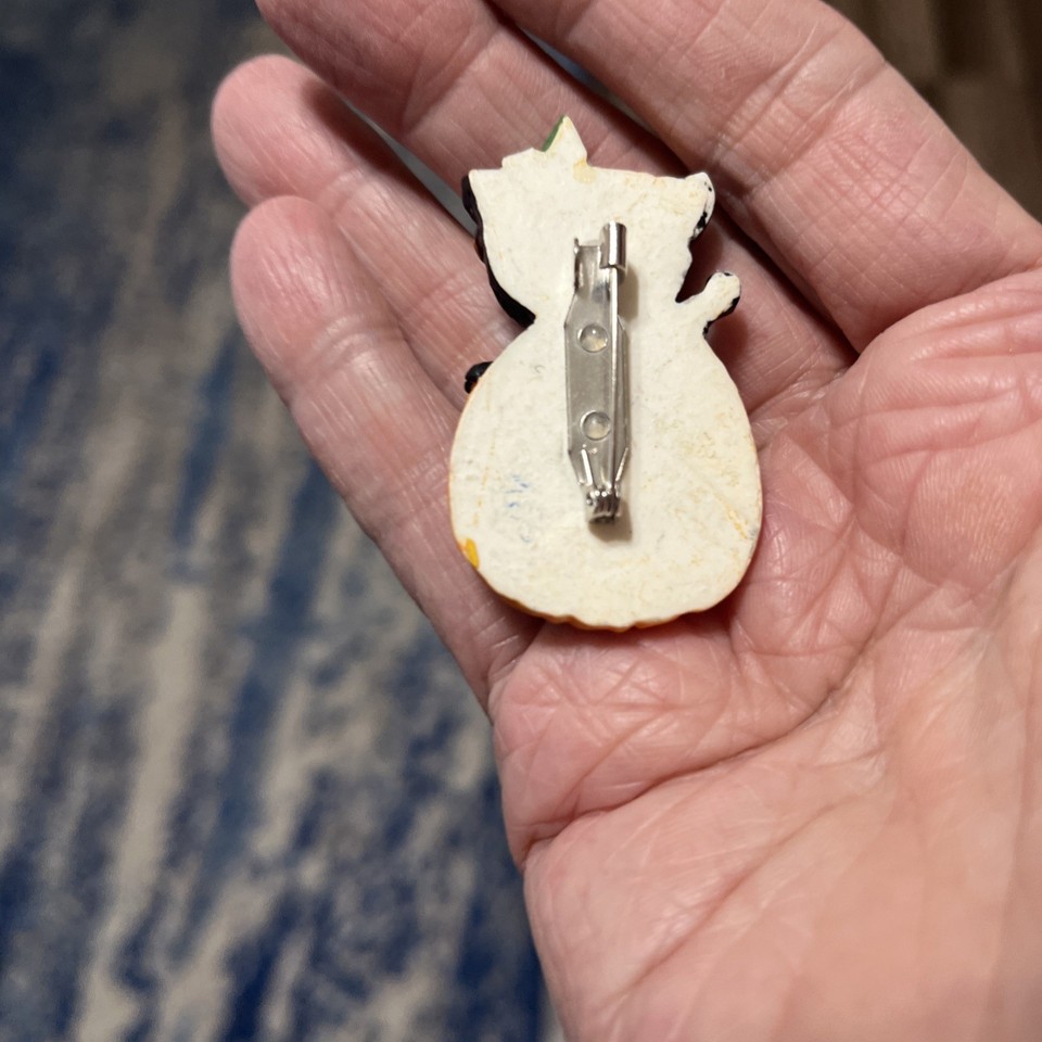 Vtg Halloween Brooch Pin Googly Eyes Orange Pumpkin Black Cat Jack O ...