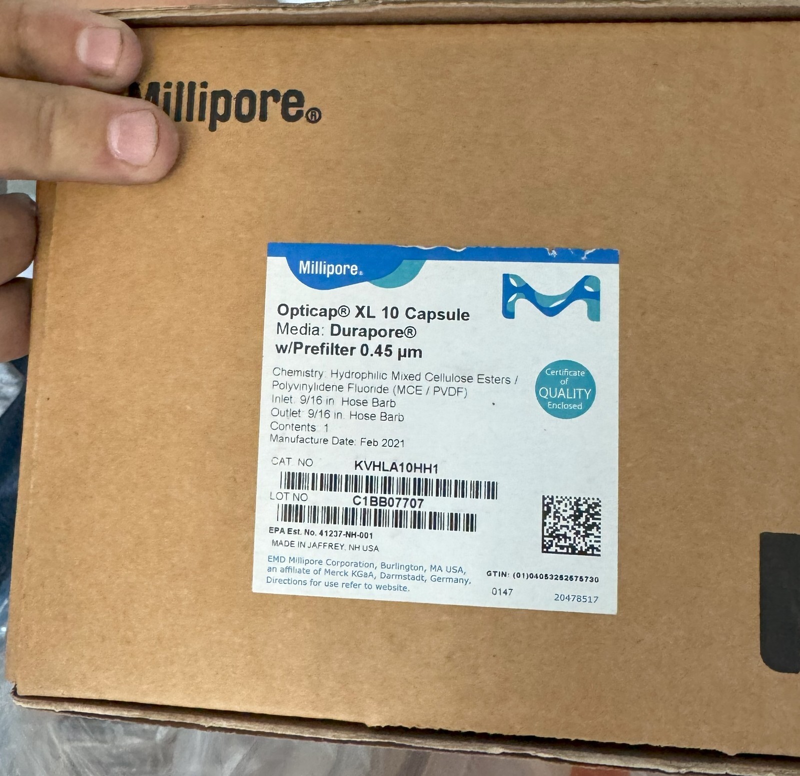 Millipore Opticap® XL10 Durapore® 0.45 µm w/Prefilter 0.45 KVHLA10HH1 ...