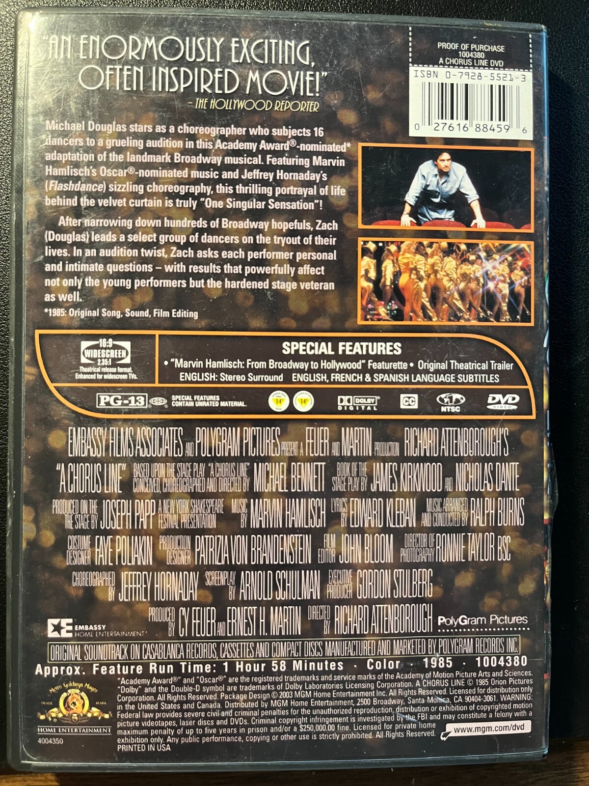 A Chorus Line (DVD, 1985) 1985 Musical Drama Charles McGowan Pam ...