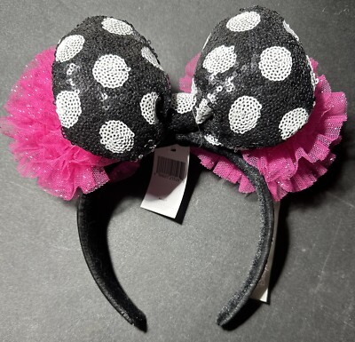 DISNEY PARKS BETSY JOHNSON DESIGNER BLACK & PINK MINNIE MOUSE EARS ...