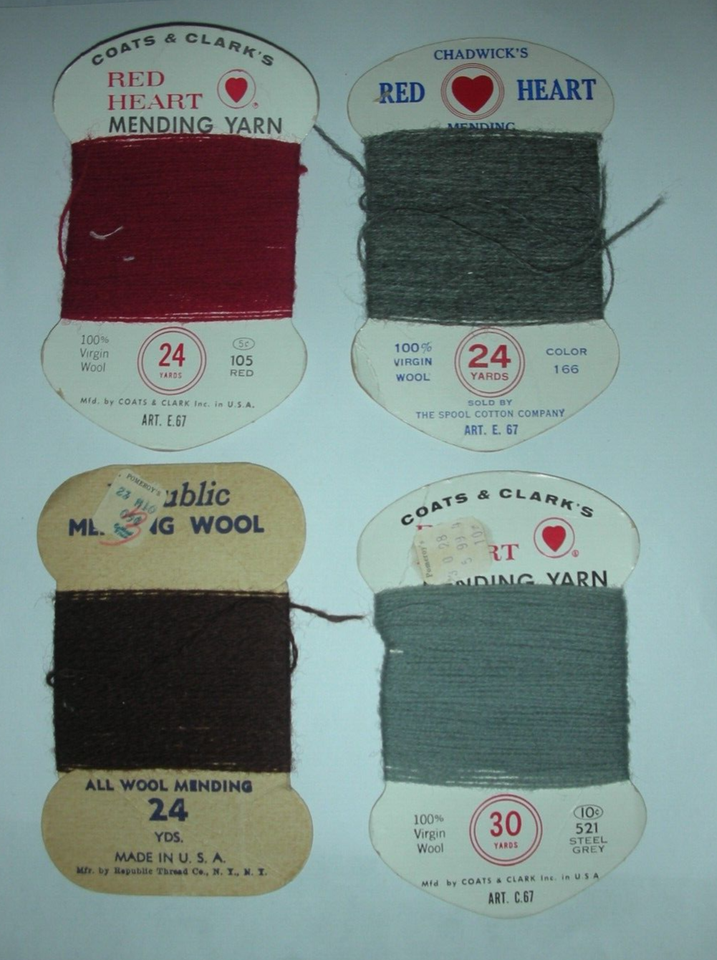 12 VINTAGE MENDING YARN CARDS 100% VIRGIN WOOL VARIOUS COLORS COATES ...
