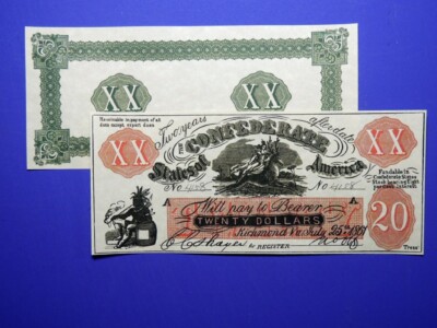 Reproduction CSA Confederate Currency $20 Lady Riding Deer XX-I Bogus ...