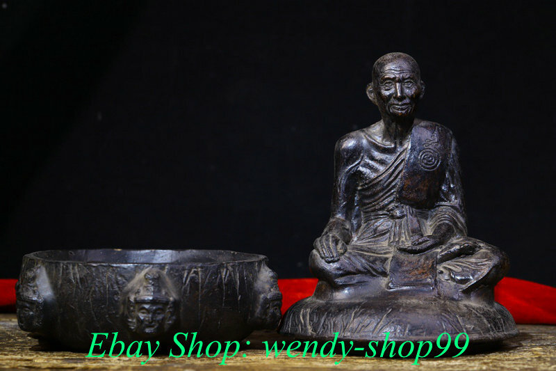 10" Old Tibetan incense ashes Carved Guru Lama Buddha Buddha's relics ...