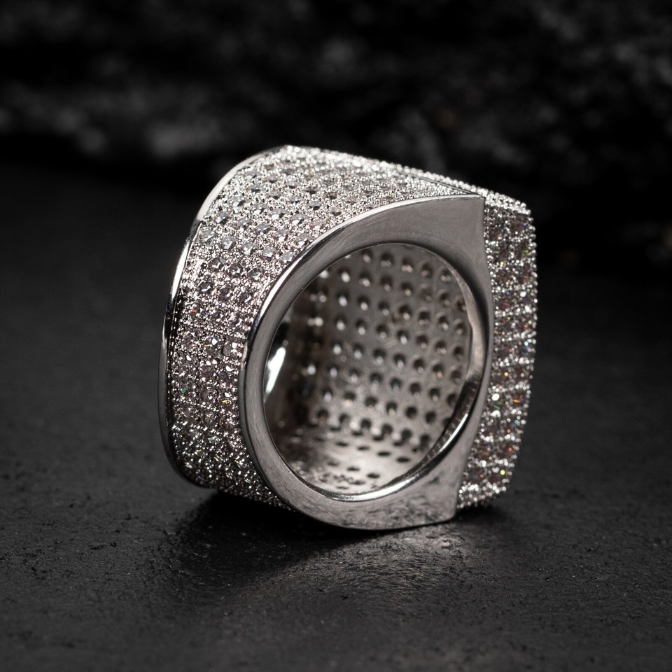Men's White Gold Plated Iced Cz Micro Pave Large Hip Hop Statement ...