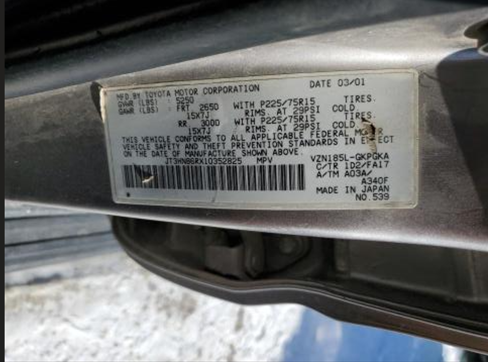 2001 2002 TOYOTA 4RUNNER TRANSMISSION W/TRANSFER CASE 3.4L 4X4 4WD ...