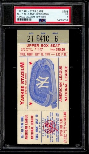 1977 MLB All-Star Baseball Game At Old Yankee Stadium Ticket PSA MVP ...